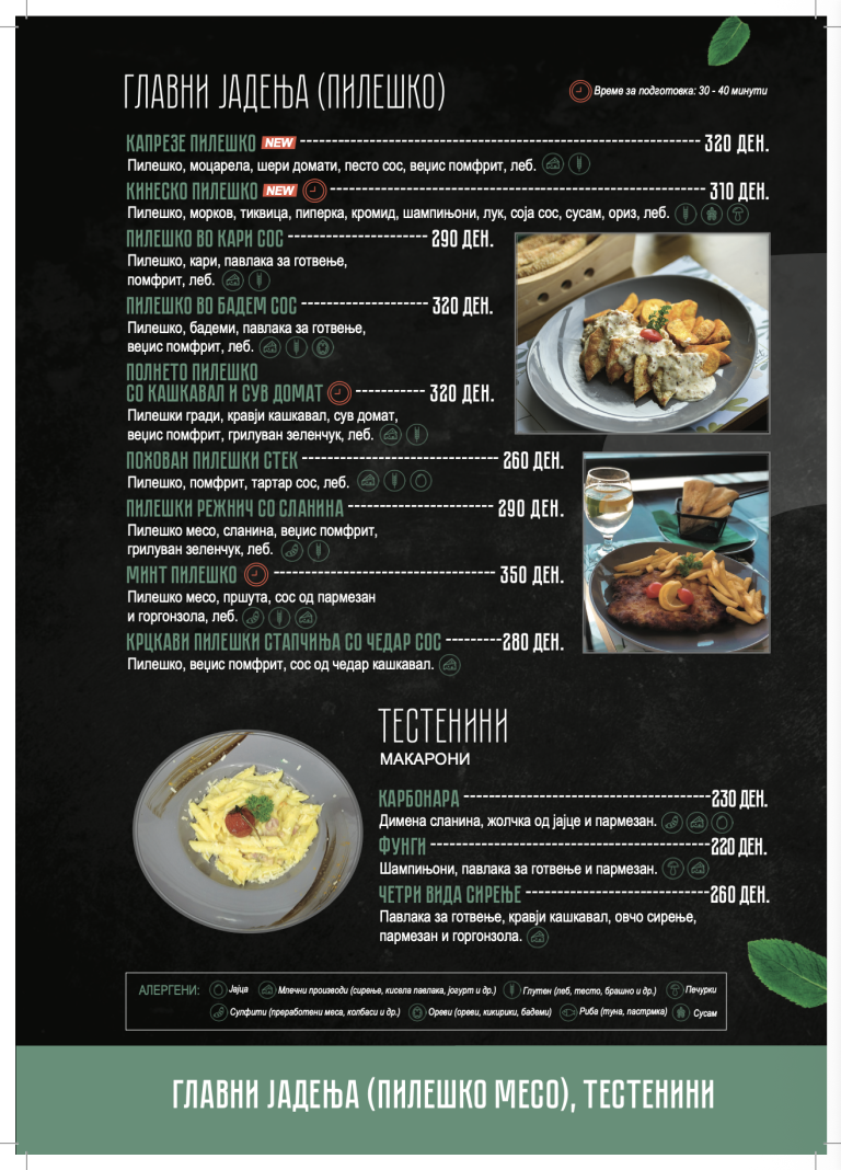 Menu pilesko meso - Mint